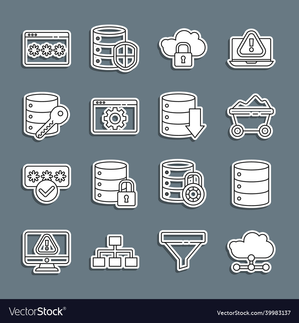 Set Line Network Cloud Connection Server Data Vector Image