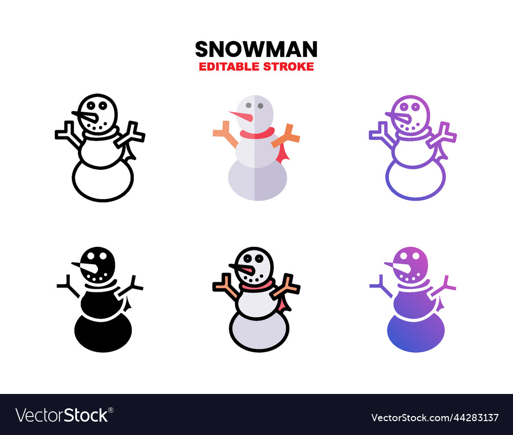 Snowman icon set with different styles Royalty Free Vector