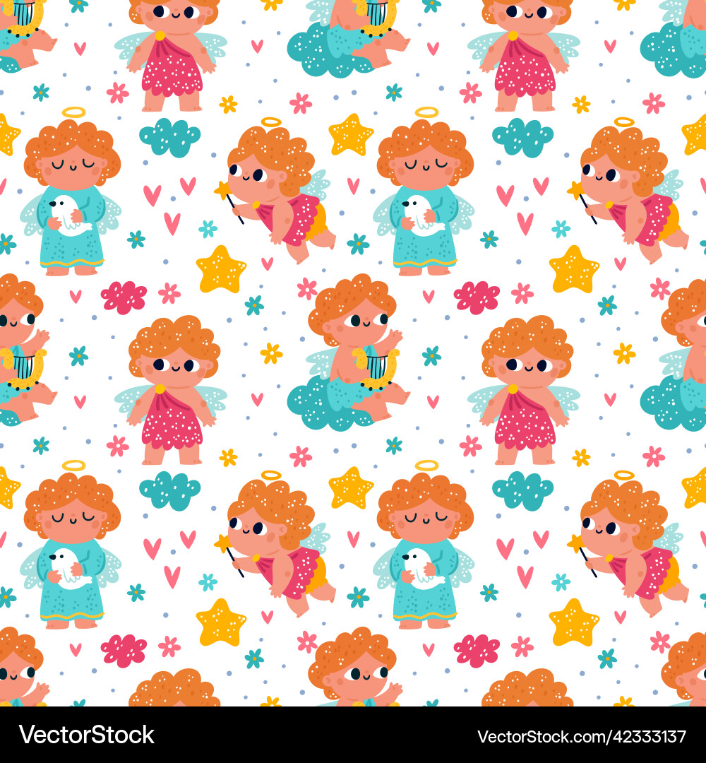 Sweet little heaven angels seamless pattern Vector Image