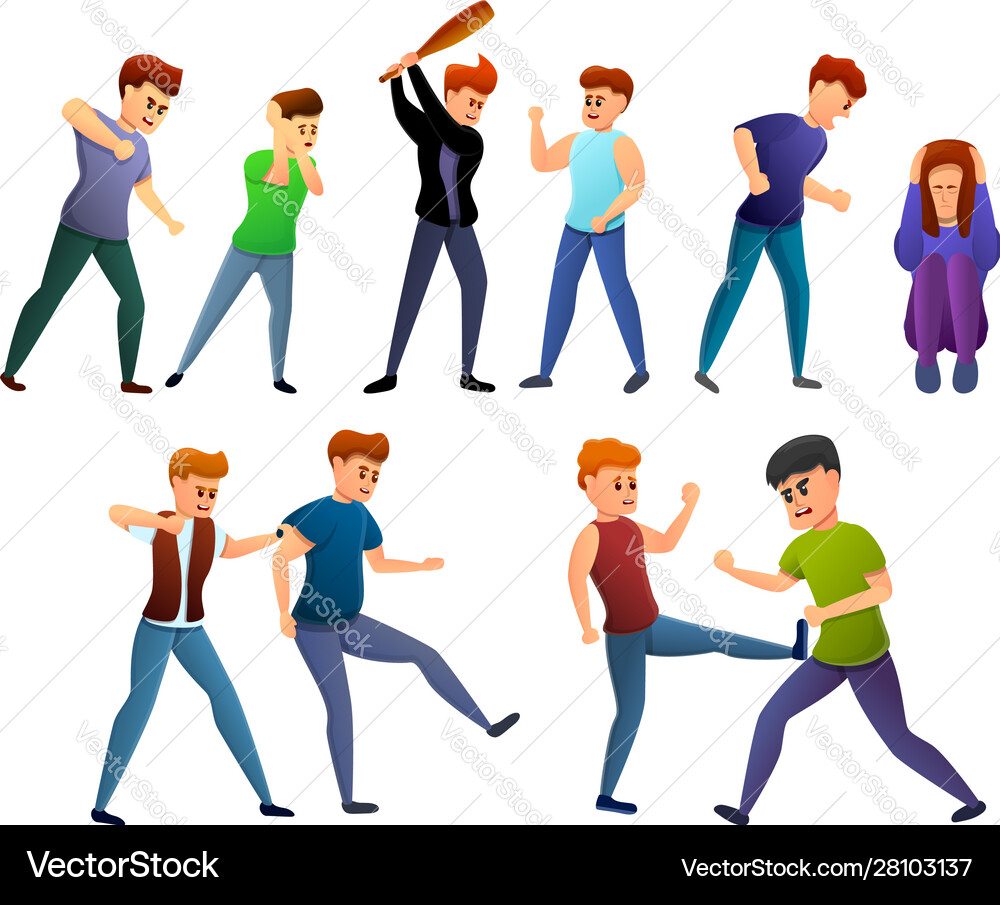 Violence icons set cartoon style Royalty Free Vector Image