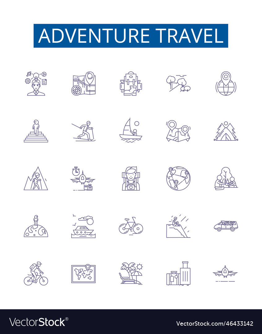 Adventure travel line icons signs set design Vector Image