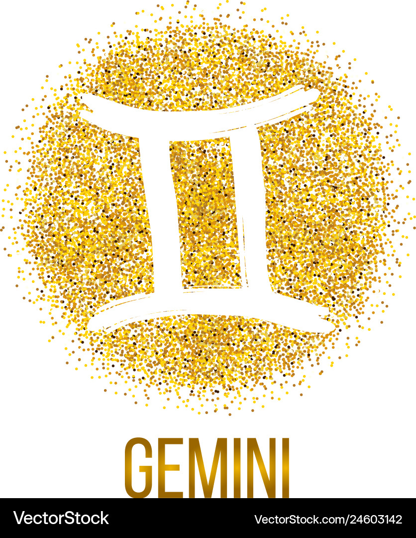Gemini gold sparkle zodiac sign Royalty Free Vector Image