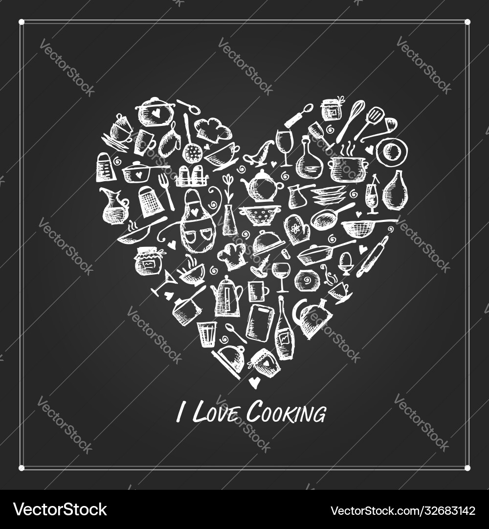 Heart shape made from kitchen utensils sketch Vector Image