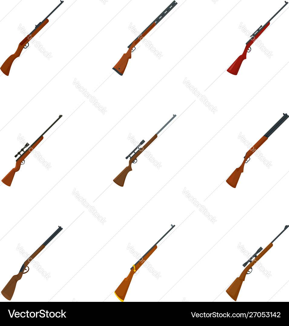Hunting rifle icons set flat style Royalty Free Vector Image