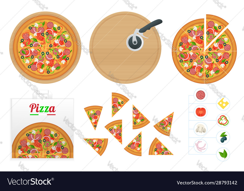 Isometric delicious pizza with ingredients Vector Image