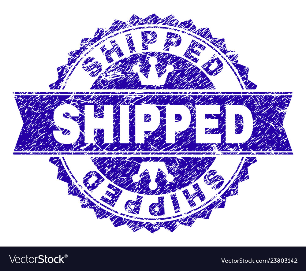 Scratched textured shipped stamp seal with ribbon Vector Image Scratched textured shipped stamp seal with ribbon Vector Image