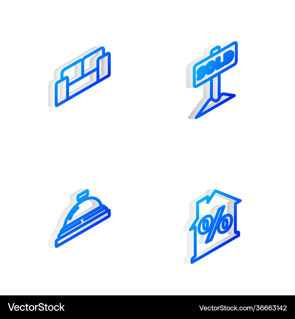 Set isometric line hanging sign with text sold Vector Image