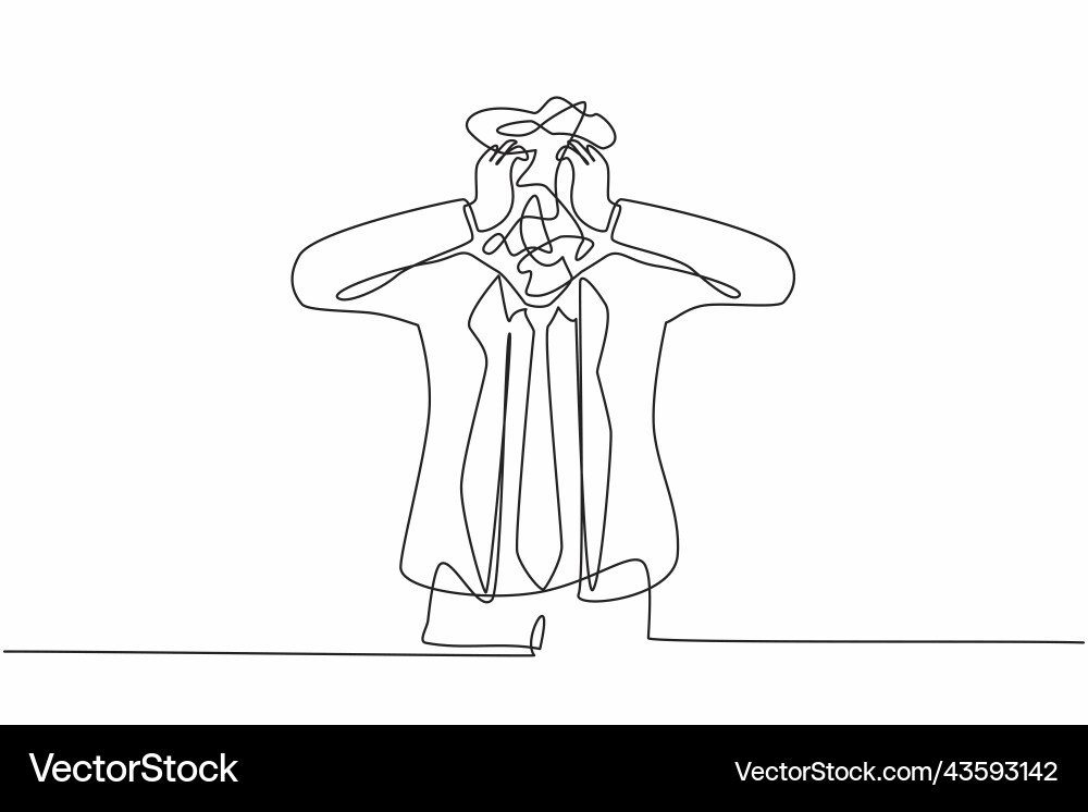 Single one line drawing businessman with round Vector Image