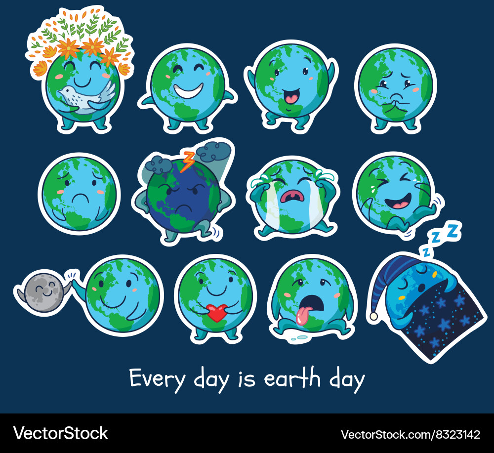 Stickers set cute cartoon globes with different Vector Image