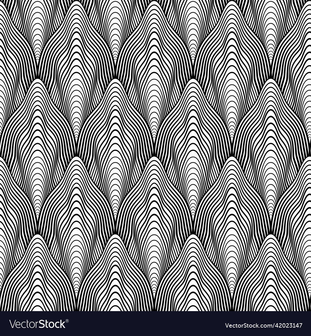 Black and white abstract line art seamless pattern