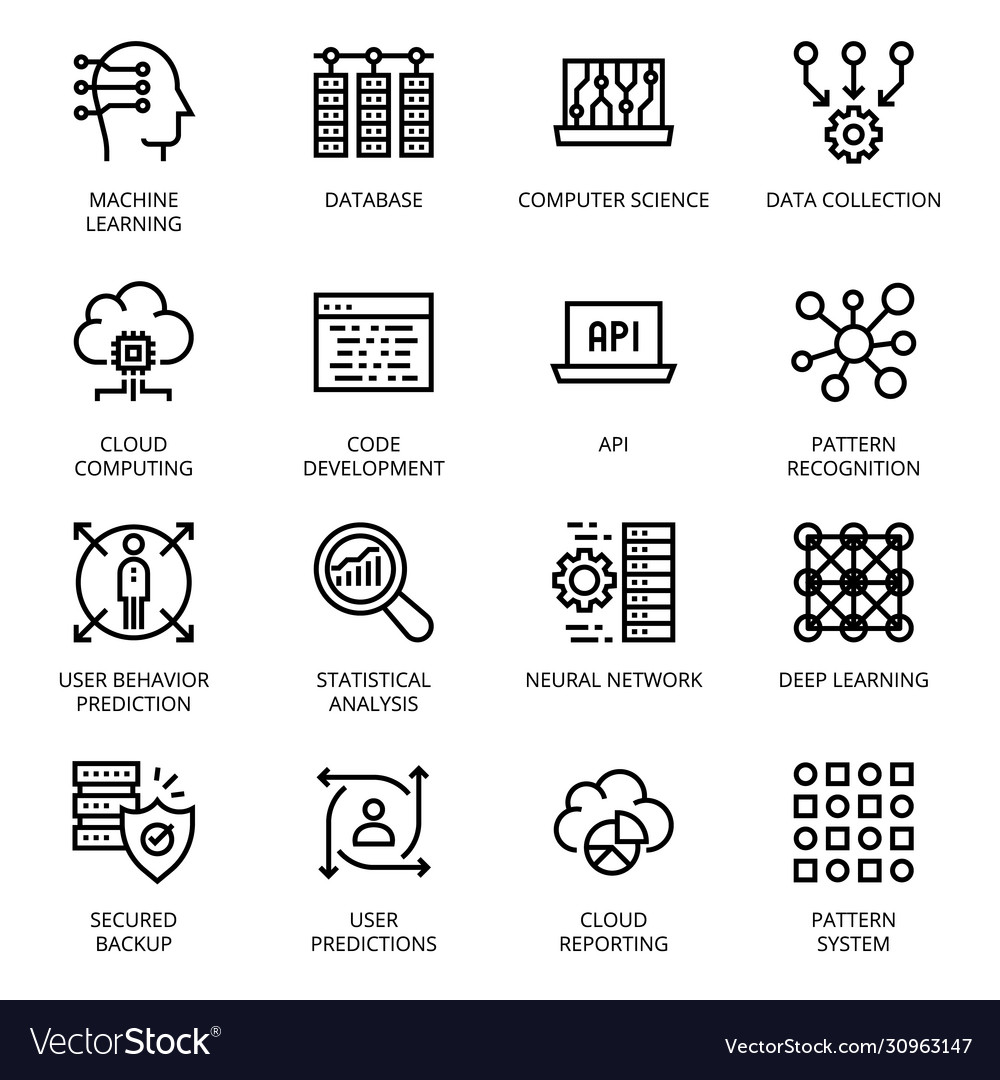 Data science filled line icons Royalty Free Vector Image