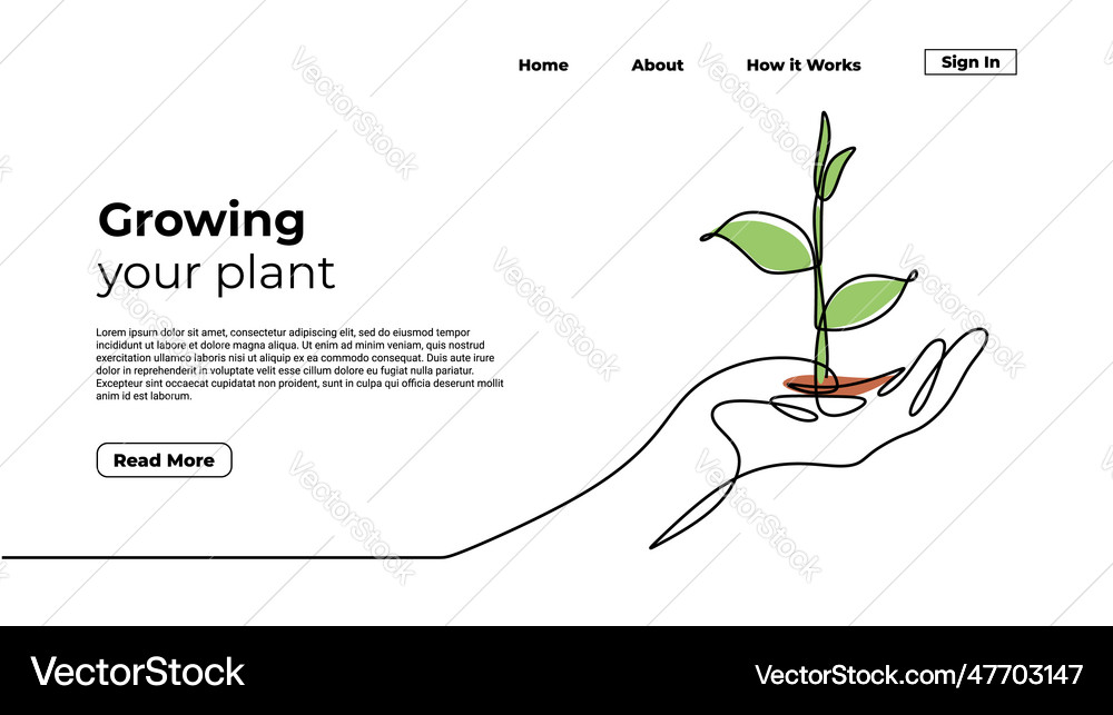 Growing plant continuous one line drawing landing Vector Image