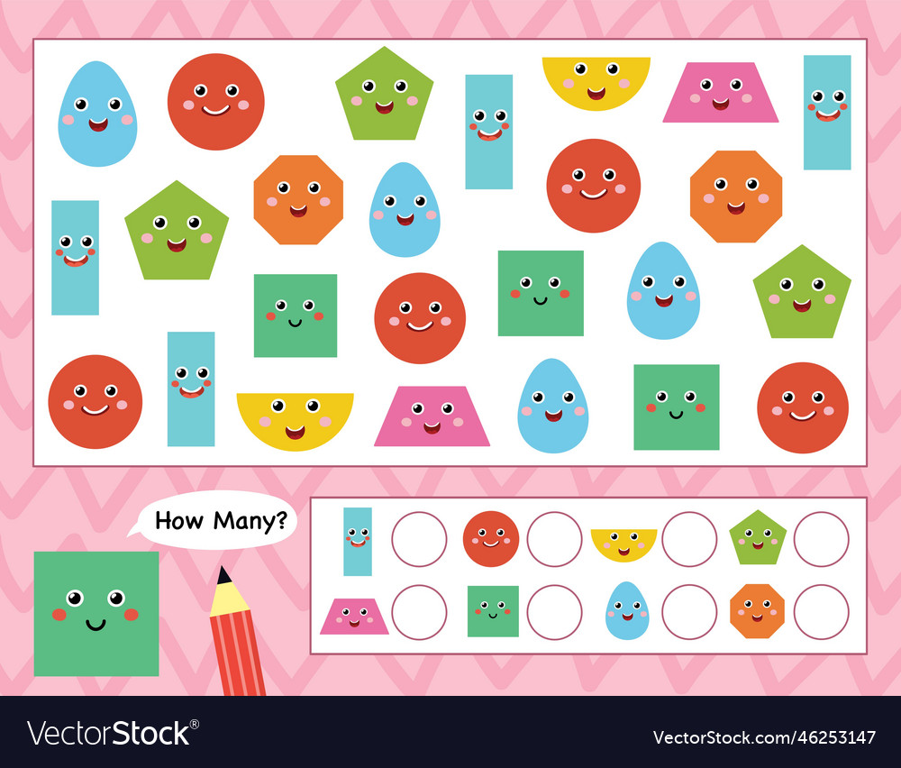 How many shapes activity page for kids count Vector Image