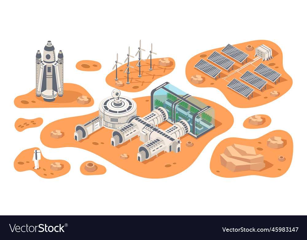 Mars colonization set Royalty Free Vector Image