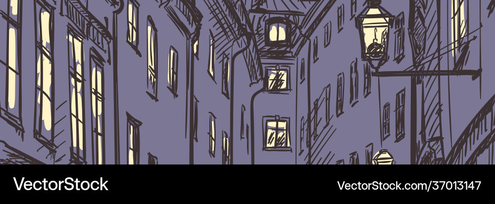 Night architecture drawing house walls Royalty Free Vector