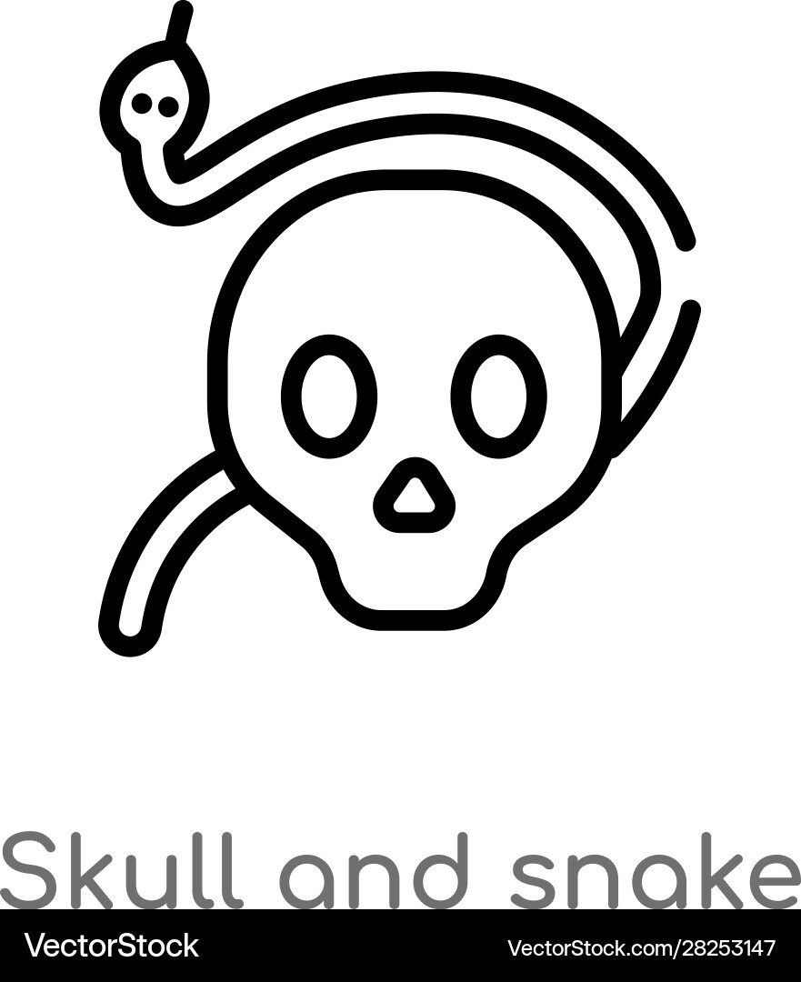 Outline skull and snake icon isolated black Vector Image