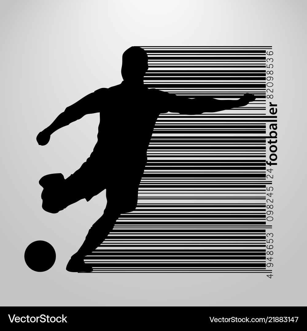 Silhouette a football player and barcode Vector Image
