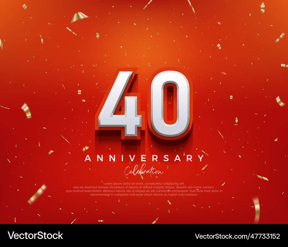 40th anniversary with white 3d numbers on fancy Vector Image