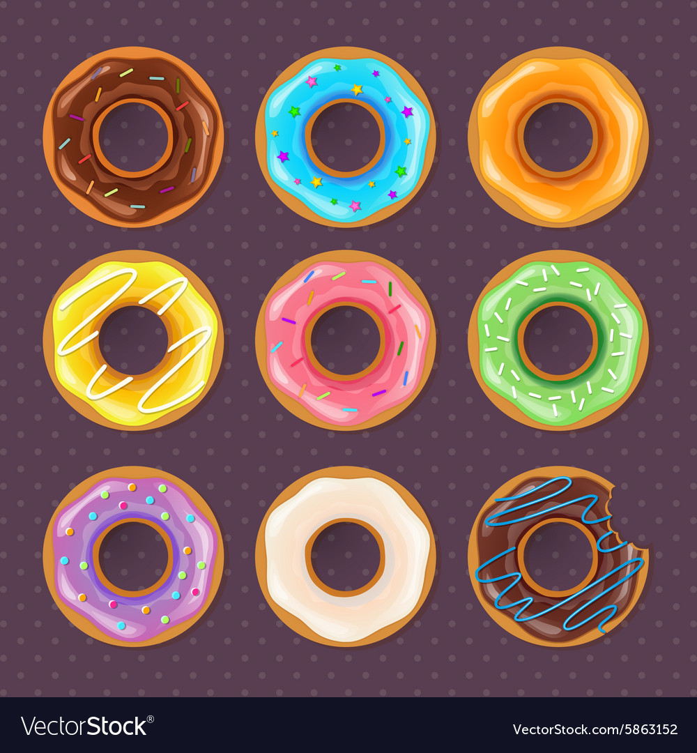 Colorful donuts sweet set Royalty Free Vector Image