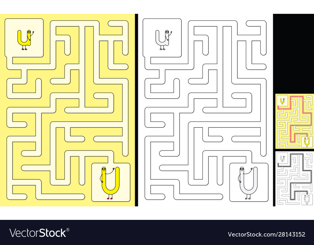 Easy alphabet maze - letter u Royalty Free Vector Image