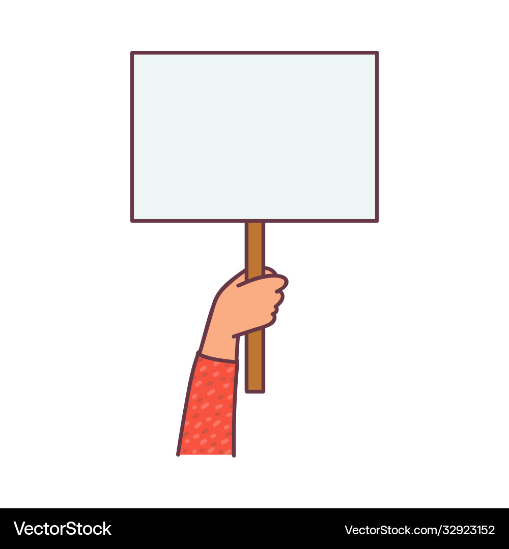Hand holding empty banner board cartoon sketch Vector Image