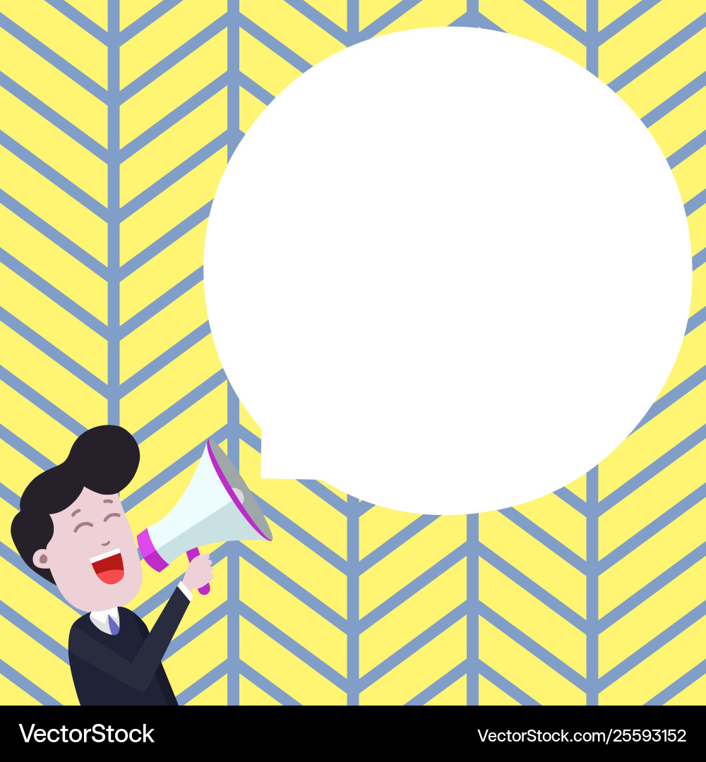 Happy young male shouting into megaphone Vector Image