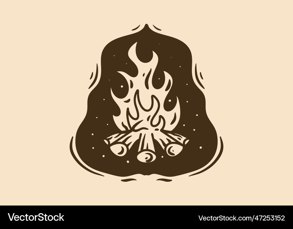 Mono line art of a bonfire Royalty Free Vector Image