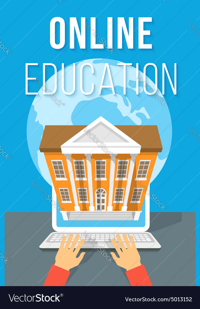 Online Education using Computer Flat Concept Vector Image