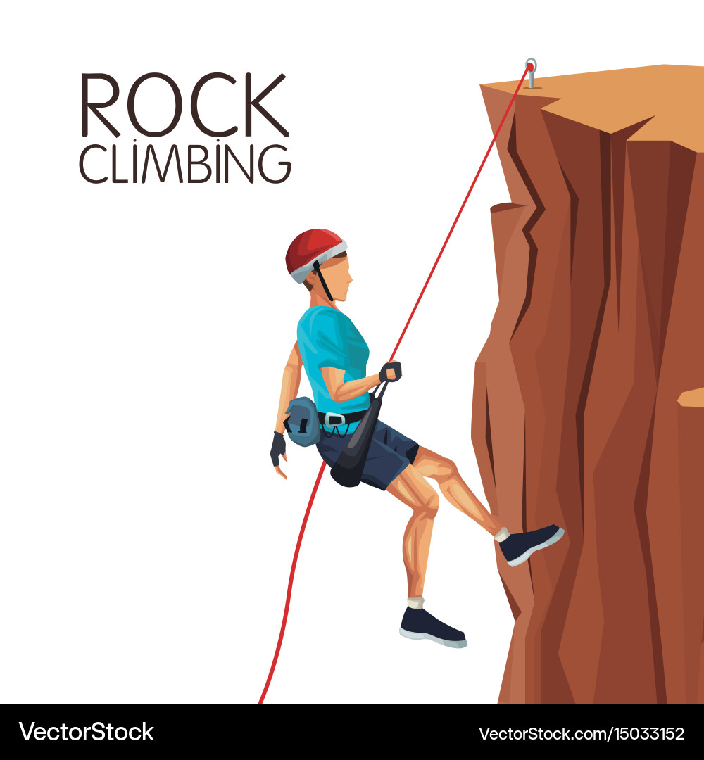 Scene man mountain descent with equipment rock Vector Image