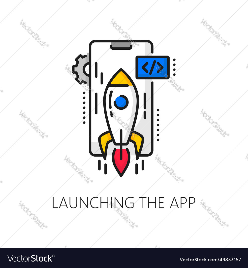 App develop and launch mobile software line icon Vector Image App develop and launch mobile software line icon Vector Image