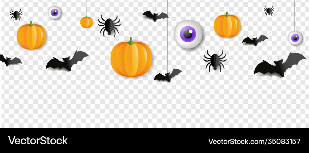 Border with bats and pumpkins isolated Royalty Free Vector