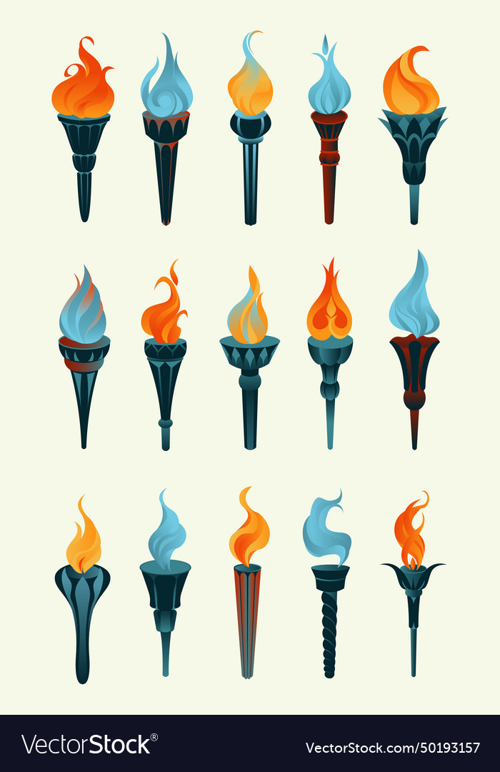 Flaming Torch Icons Collection Flat Style Vector Image