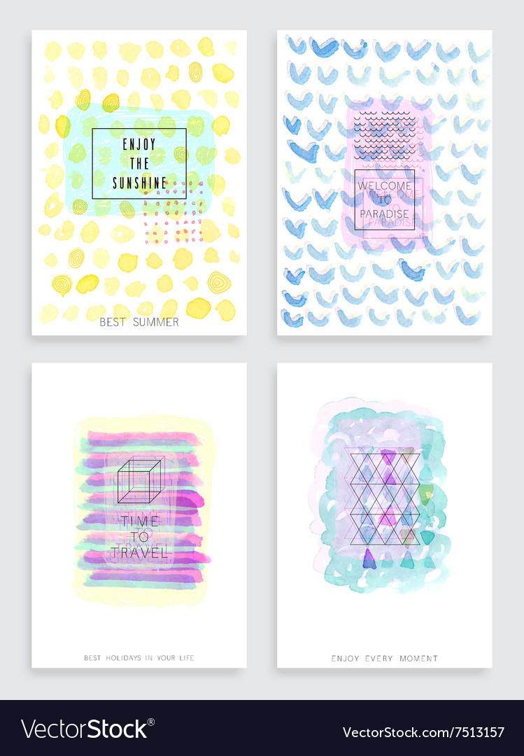 Hand drawn watercolor set of cards Royalty Free Vector Image