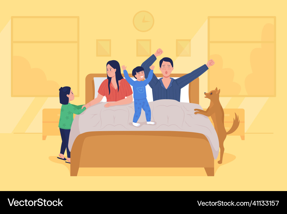 Kids wake up parents flat color Royalty Free Vector Image