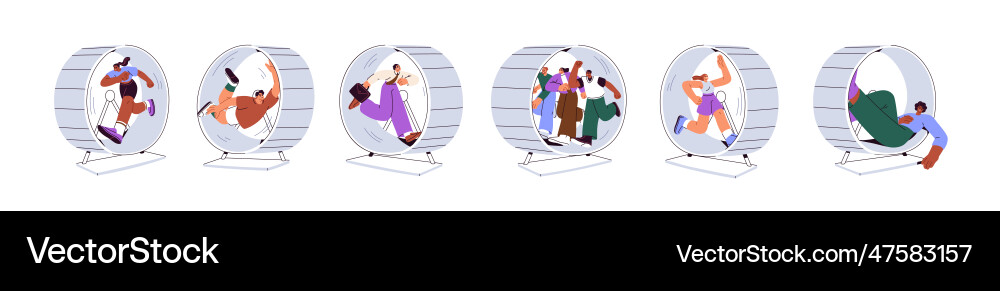 People rushing hurrying in hamster wheels Vector Image