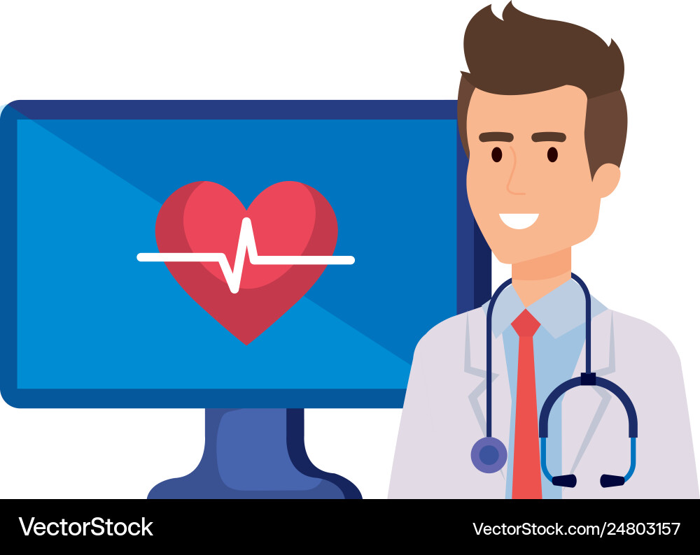 Professional doctor with computer telemedicine Vector Image
