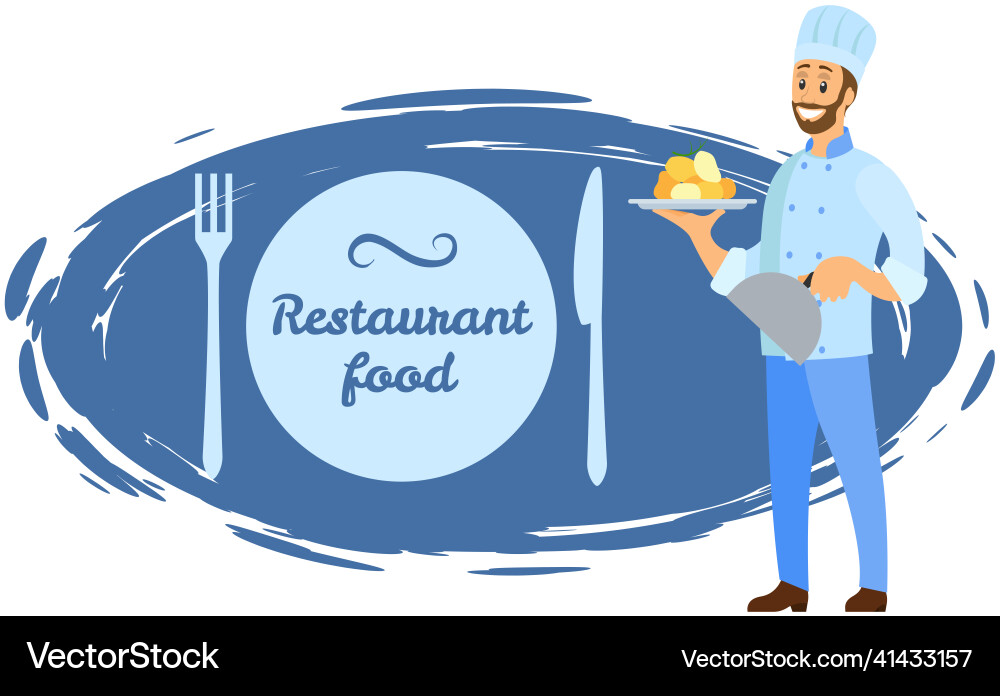Serving restaurant food concept cook stands Vector Image
