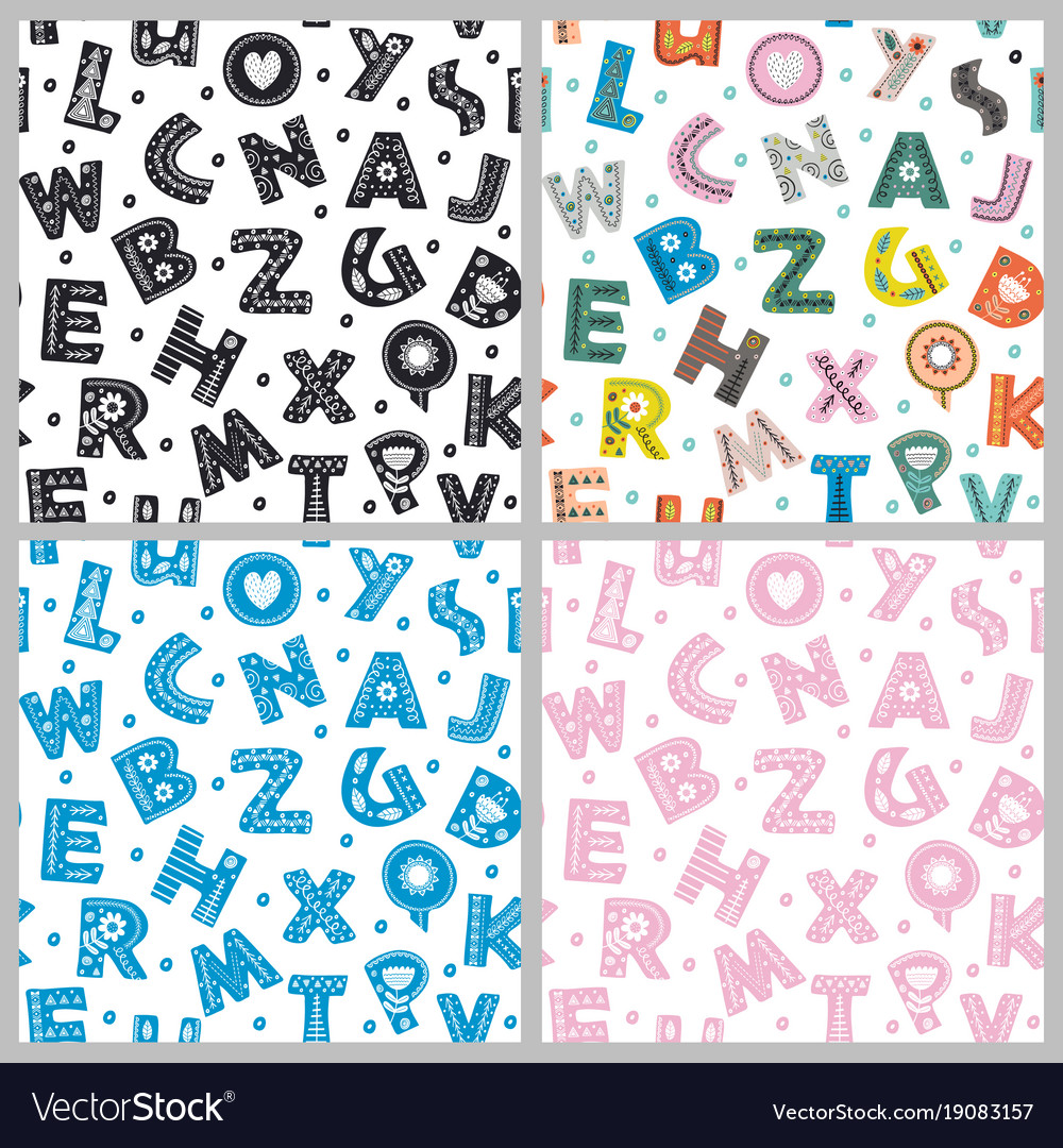 Set seamless pattern with letters Royalty Free Vector Image