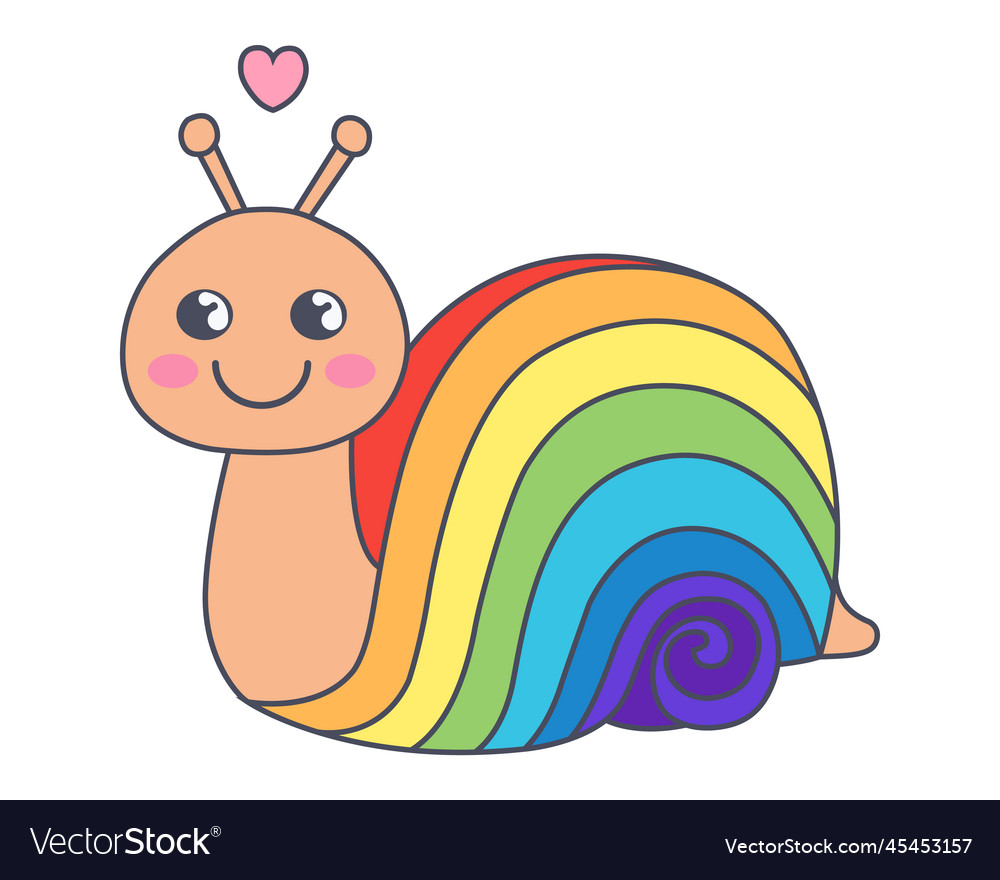 Snail character with rainbow shell cute Royalty Free Vector