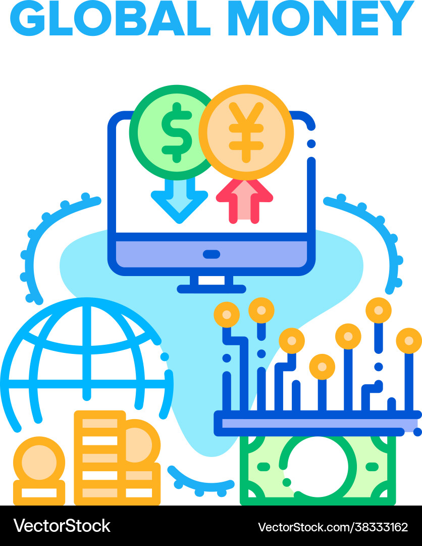 Global money concept color Royalty Free Vector Image