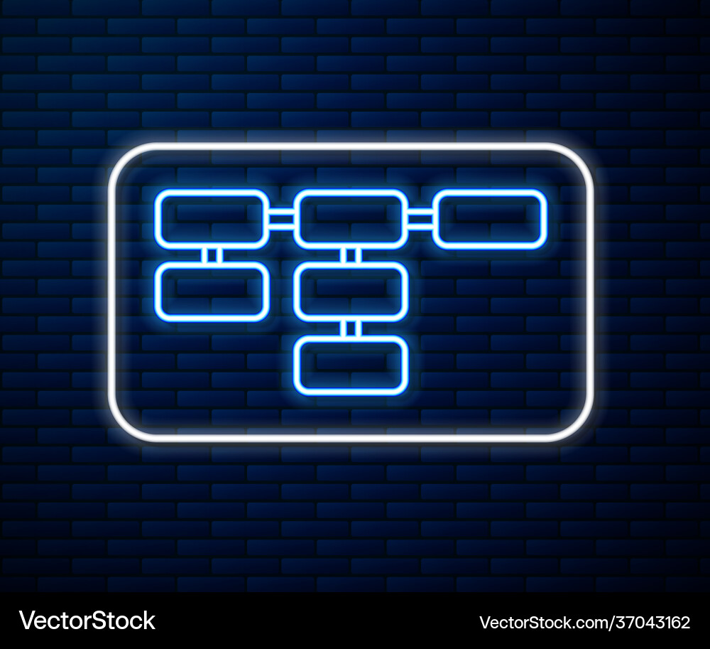 Glowing neon line site map icon isolated on brick Vector Image