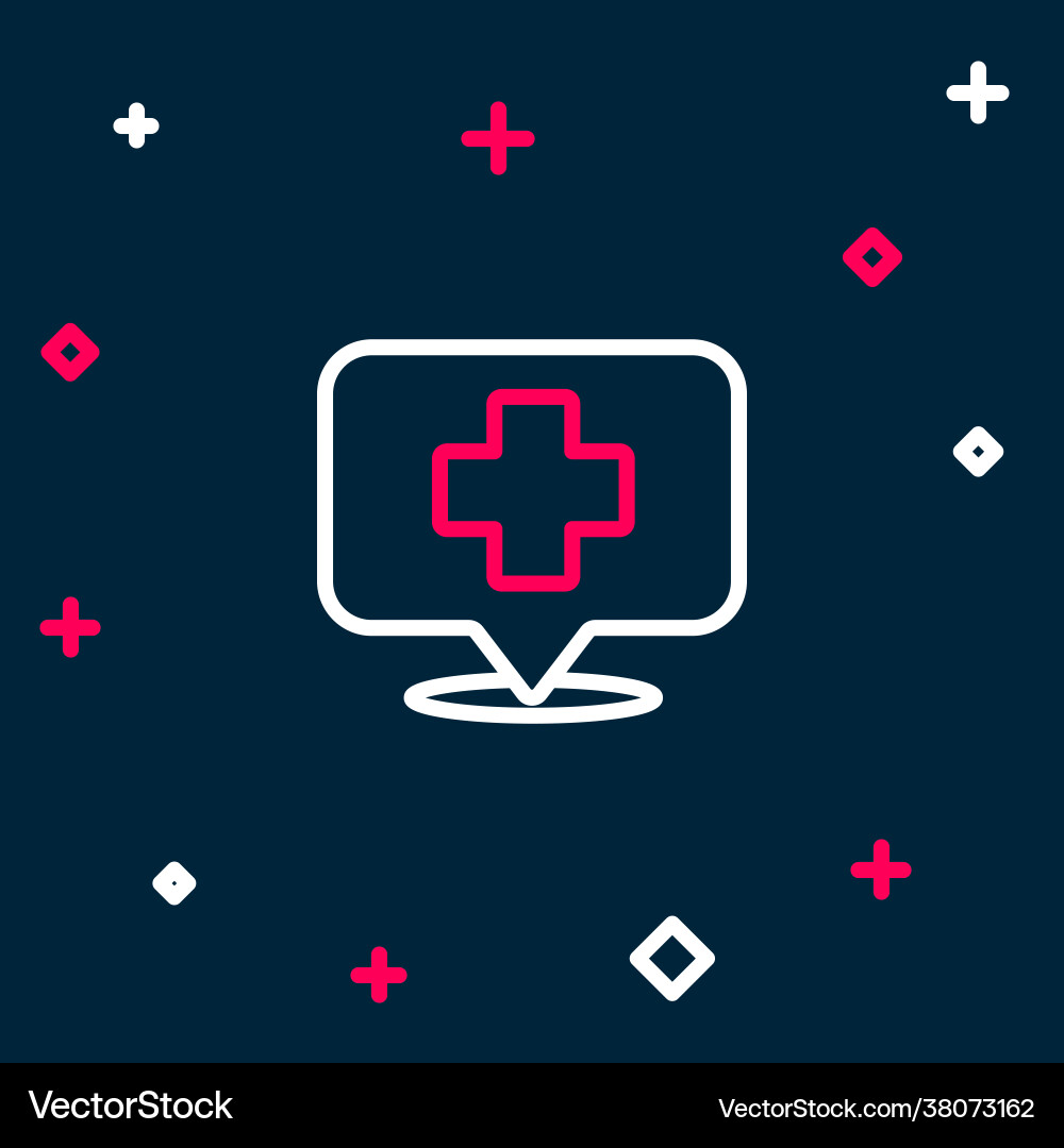 Line medical map pointer with cross hospital icon Vector Image