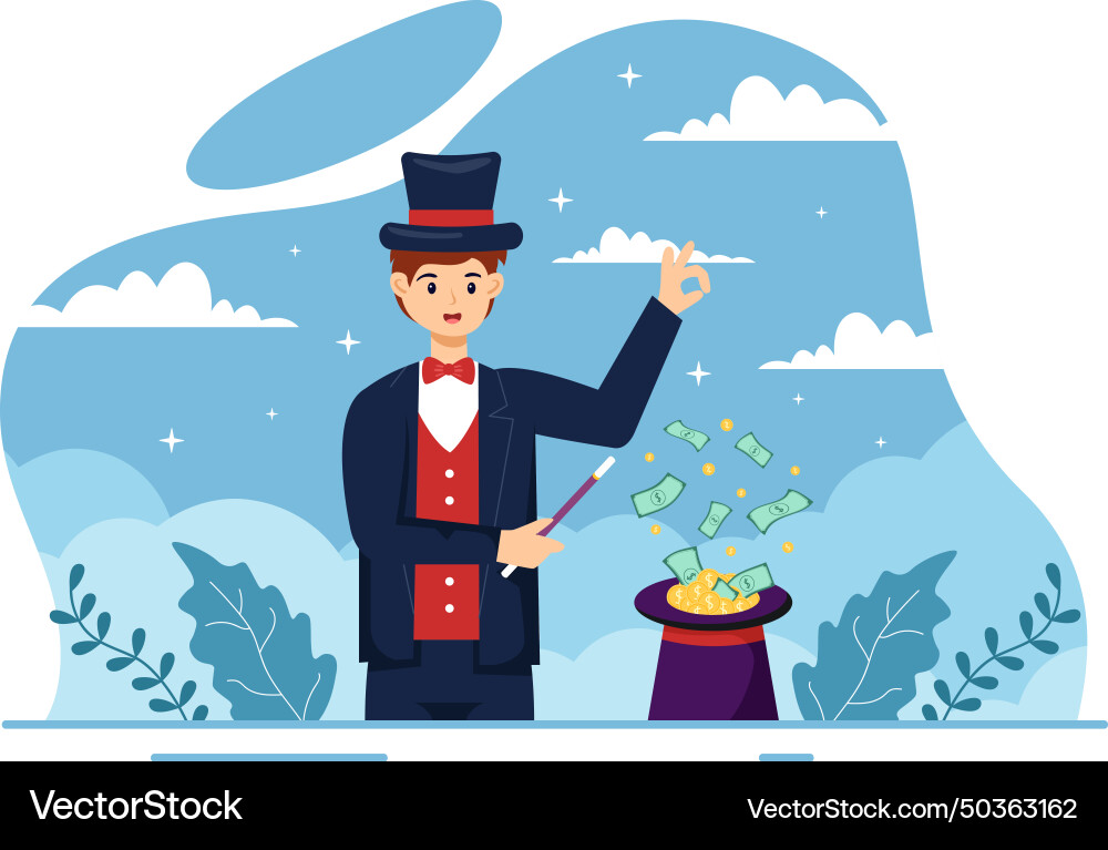 Magician with conjuring tricks and waving a magic Vector Image