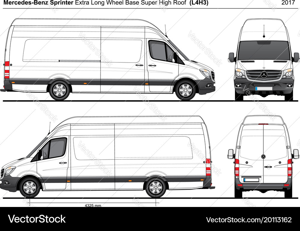 Mercedes sprinter elwb shigh rol4h3 2017 Vector Image