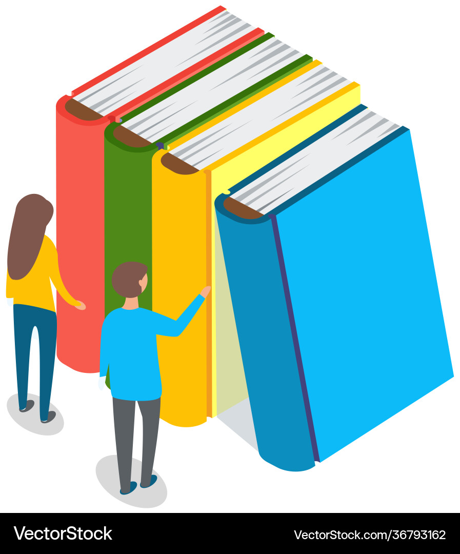 Persons choose books in online library Royalty Free Vector
