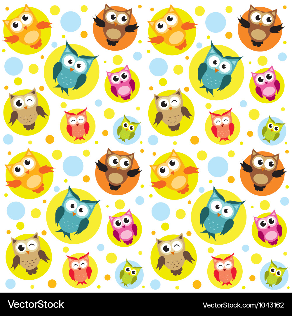 Seamless pattern with colorful owls Royalty Free Vector