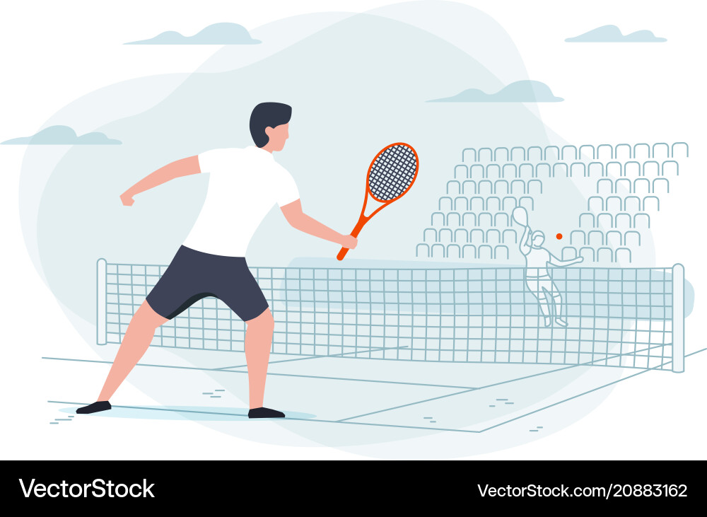 Tennis game man with racket Royalty Free Vector Image
