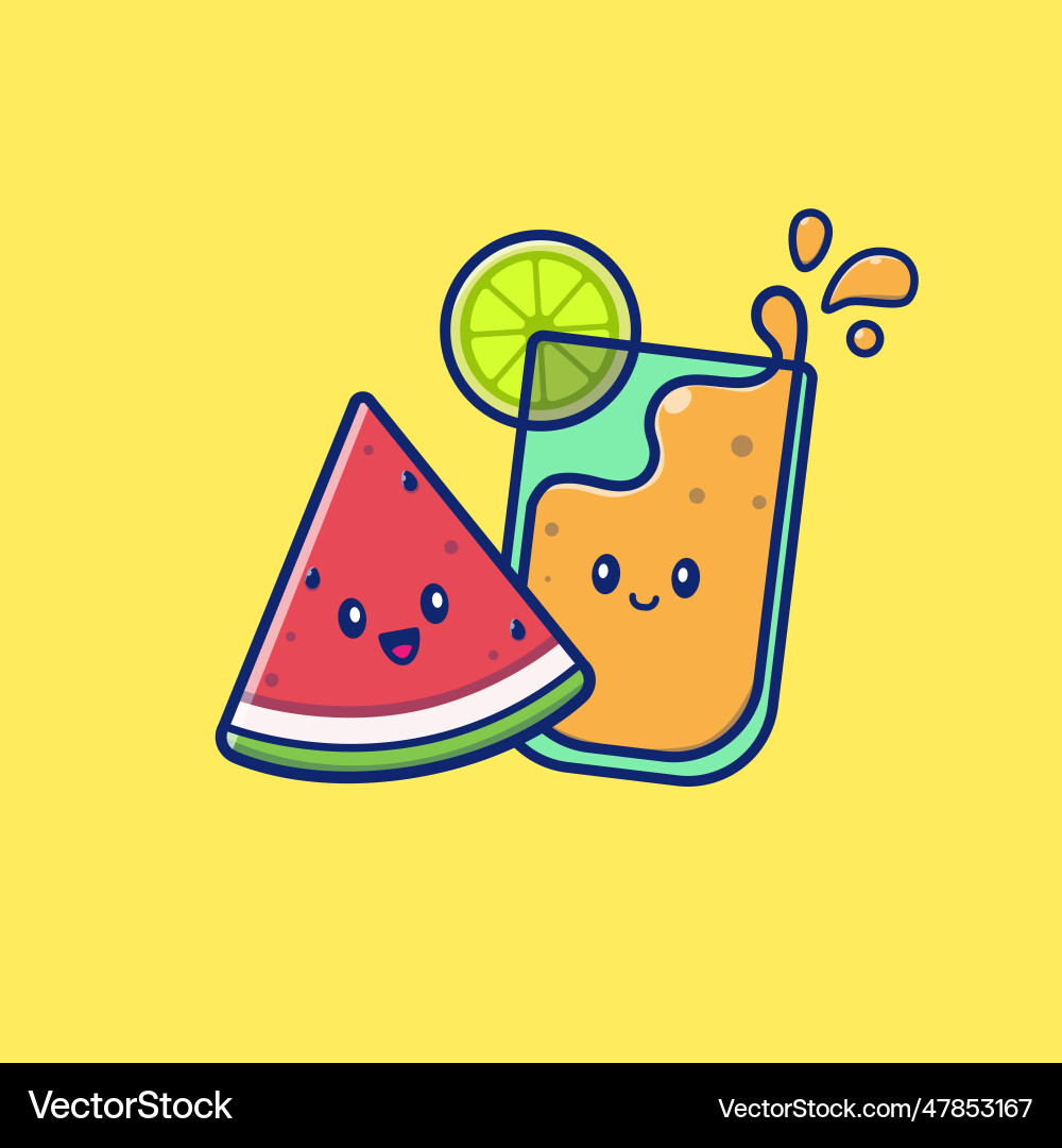Cute lemon juice with watermelon cartoon Vector Image