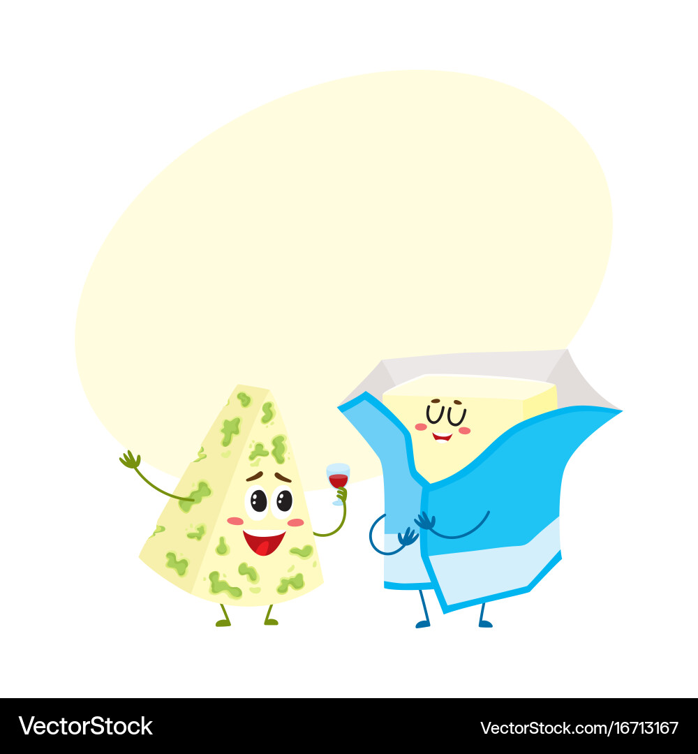 Funny blue cheese and cream butter characters Vector Image