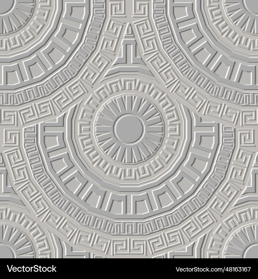 Greek tiled round emboss 3d mandalas seamless Vector Image